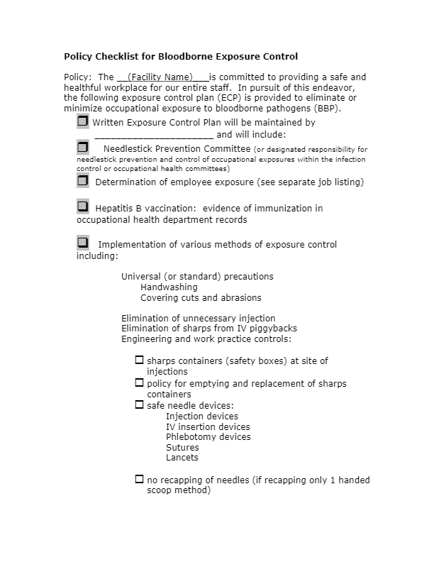 WHO Bloodborne Pathogens Policy Checklist – ShipNet